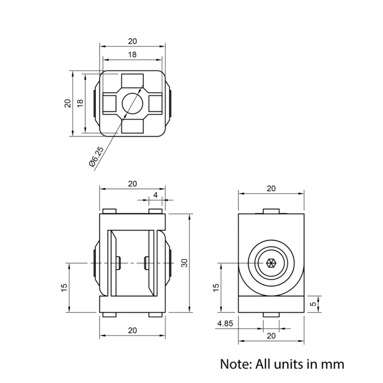 20 Series Pivot Joint - Aluminium Extrusion - Ooznest