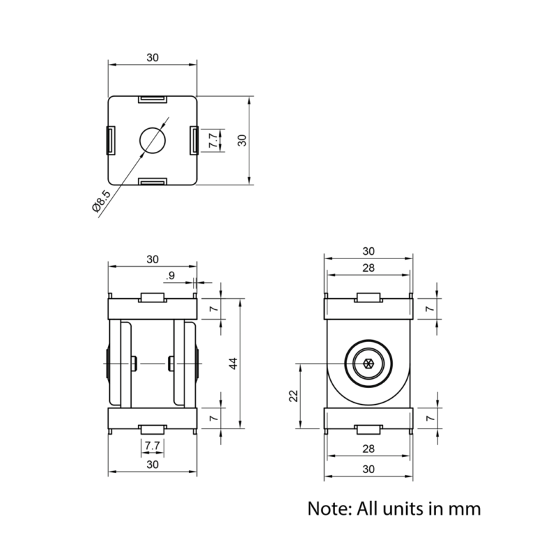 30 Series Pivot Joint - Aluminium Extrusion - Ooznest