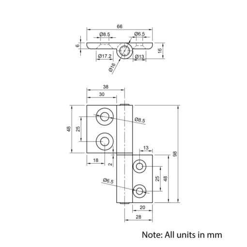 Right-hand 30/40 Series Lift Off Hinge - T-Slot - Ooznest